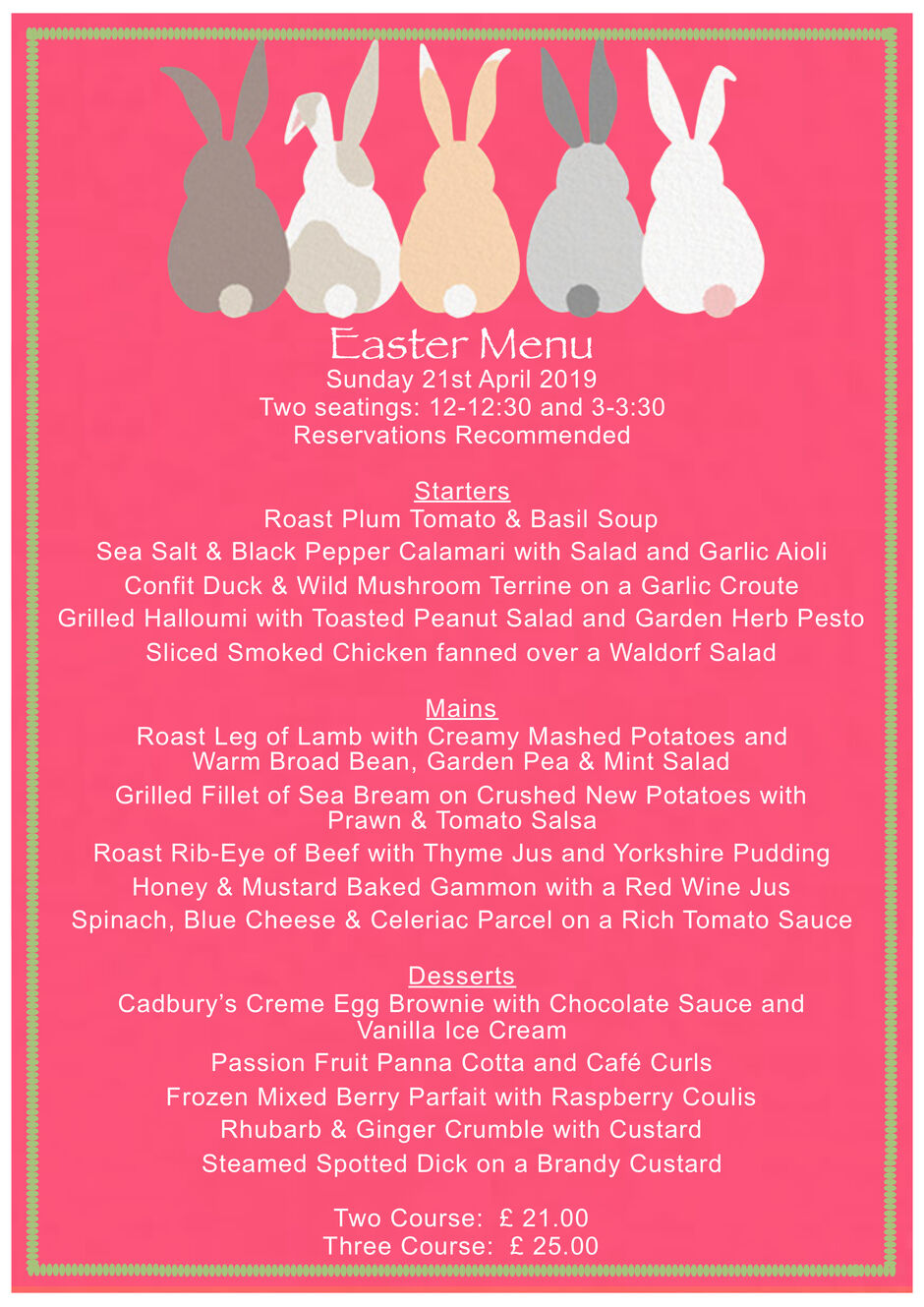 Easter Menu 2019 :: Isle of Purbeck Golf Club